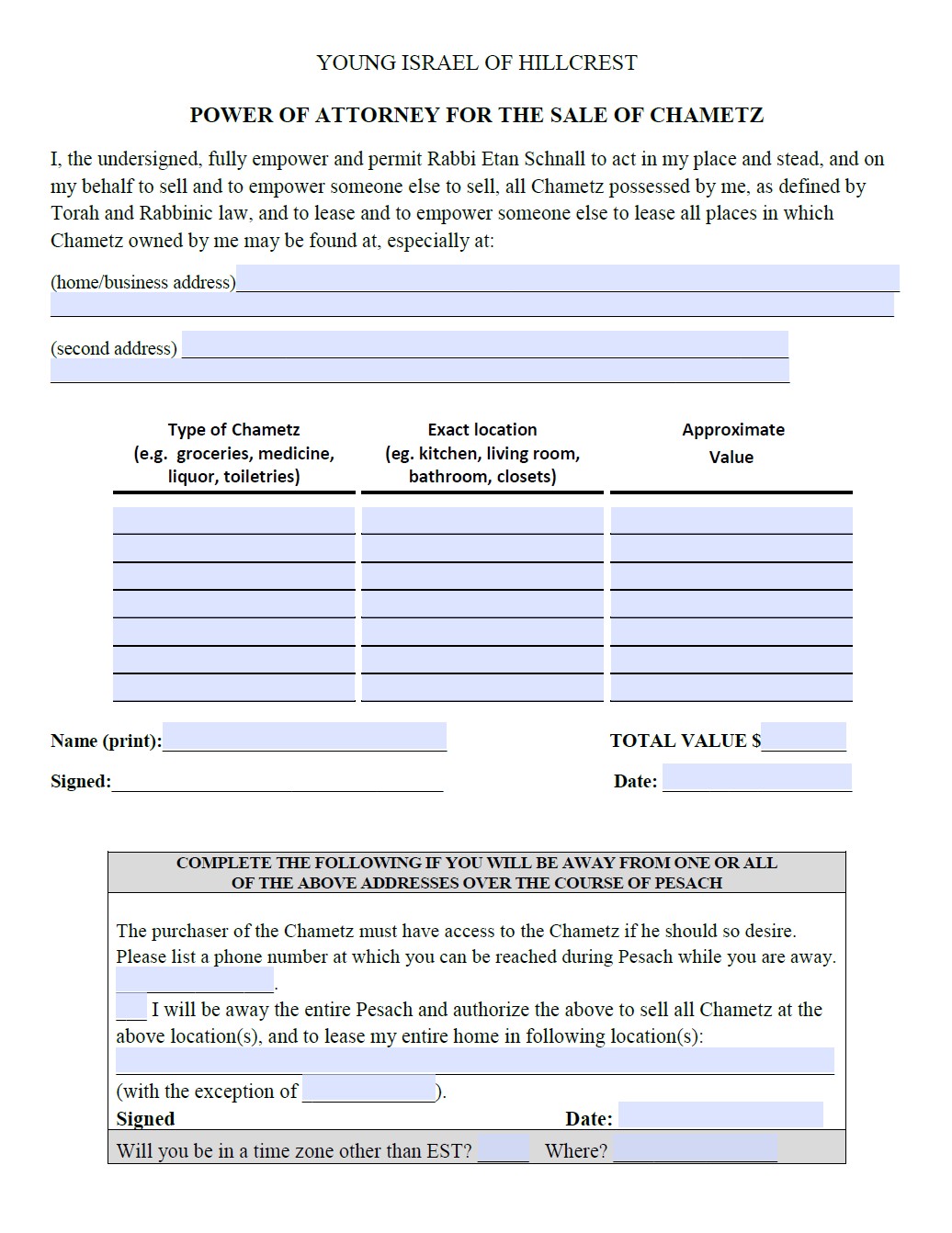 Chametz - Young Israel of Hillcrest
